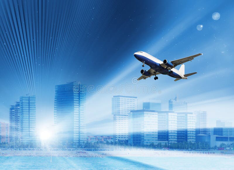 Plane Flying Rapidly Over the Building Stock Image - Image of cloud ...