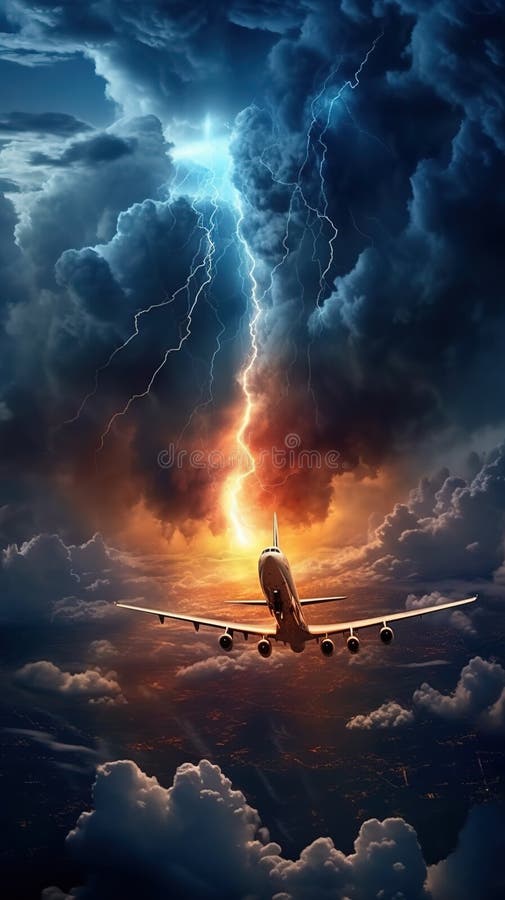 A Plane Flying through a Scary Cloud at the Darkest Hour Stock ...