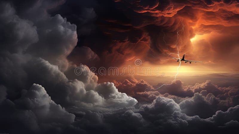A Plane Flying through a Scary Cloud at the Darkest Hour Stock ...
