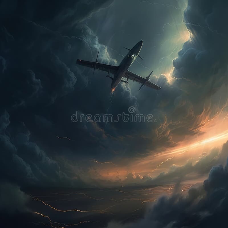 A Plane Flying through a Scary Cloud at the Darkest Hour Stock ...