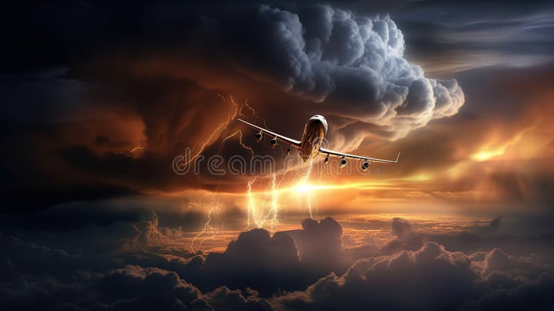 A Plane Flying through a Scary Cloud at the Darkest Hour Stock ...