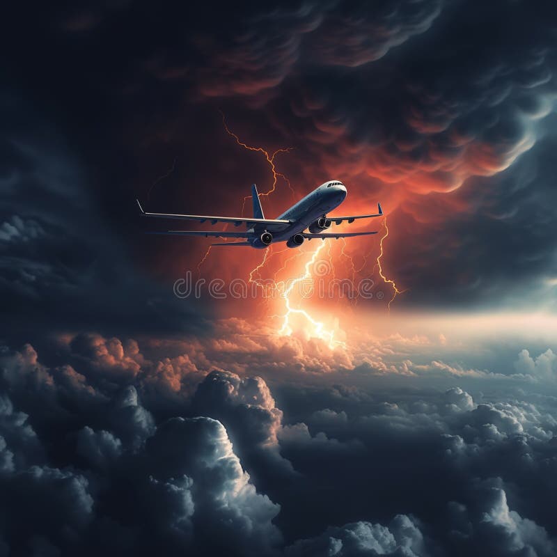 A Plane Flying through a Scary Cloud at the Darkest Hour Stock ...