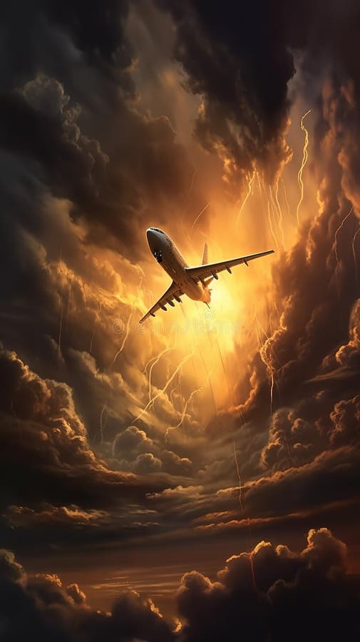 A Plane Flying through a Scary Cloud at the Darkest Hour Stock ...