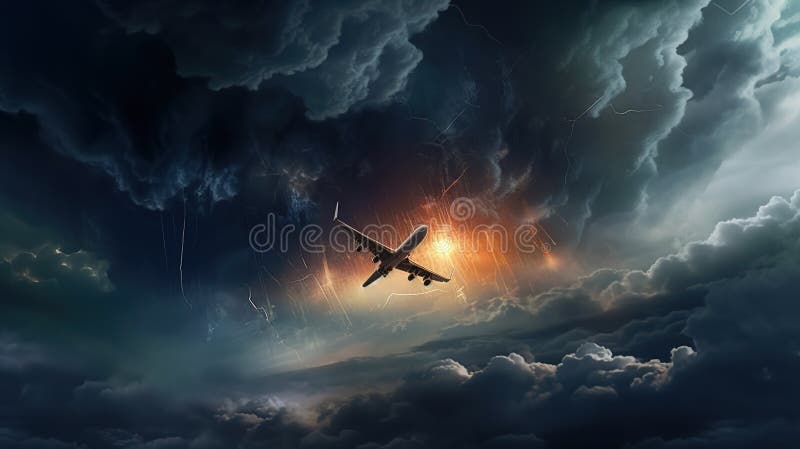 A Plane Flying through a Scary Cloud at the Darkest Hour Stock ...