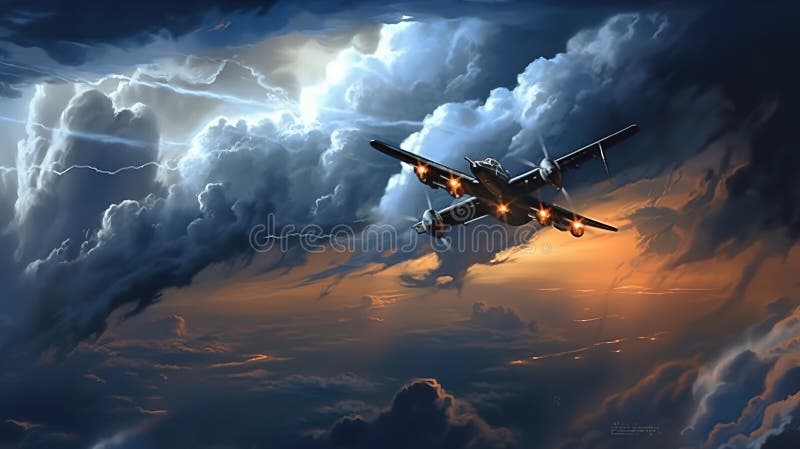 A Plane Flying through a Scary Cloud at the Darkest Hour Stock ...