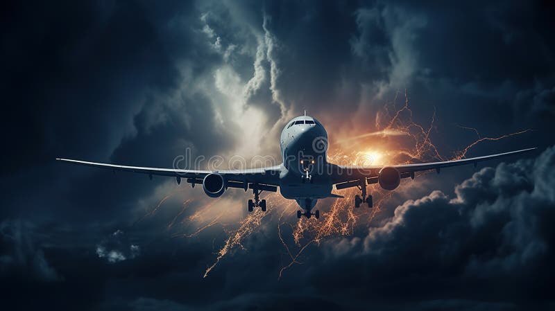 A Plane Flying through a Scary Cloud at the Darkest Hour Stock ...