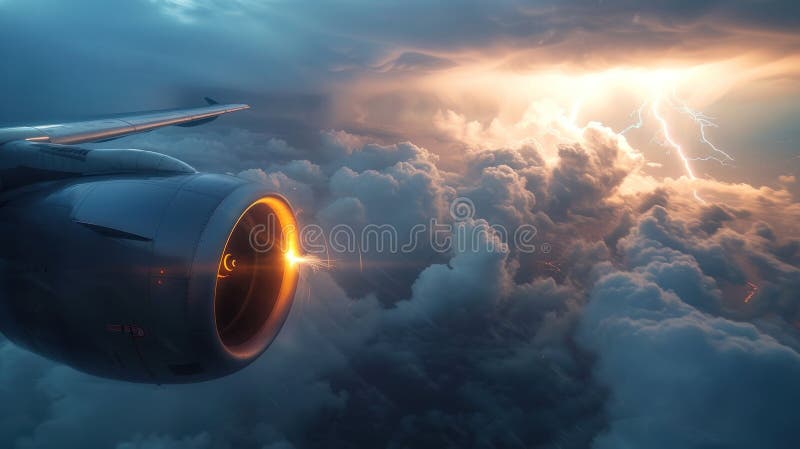 A Plane is Flying through a Storm with a Lightning Bolt in the Sky ...