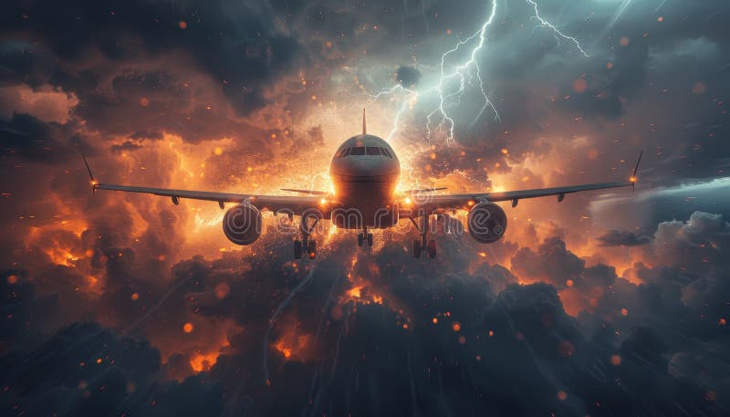 A Plane is Flying through a Storm with Lightning Bolts by AI Generated ...
