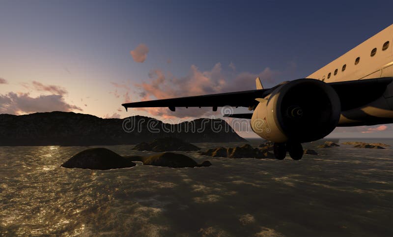 Passenger Jet Plane Flying Low Over Rough Water Stock Photo - Image of ...