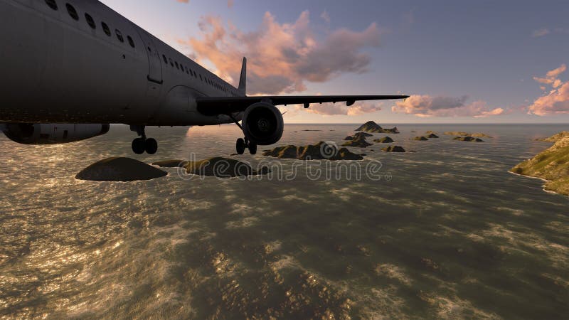 Passenger Jet Plane Flying Low Over Rough Water Stock Photo - Image of ...