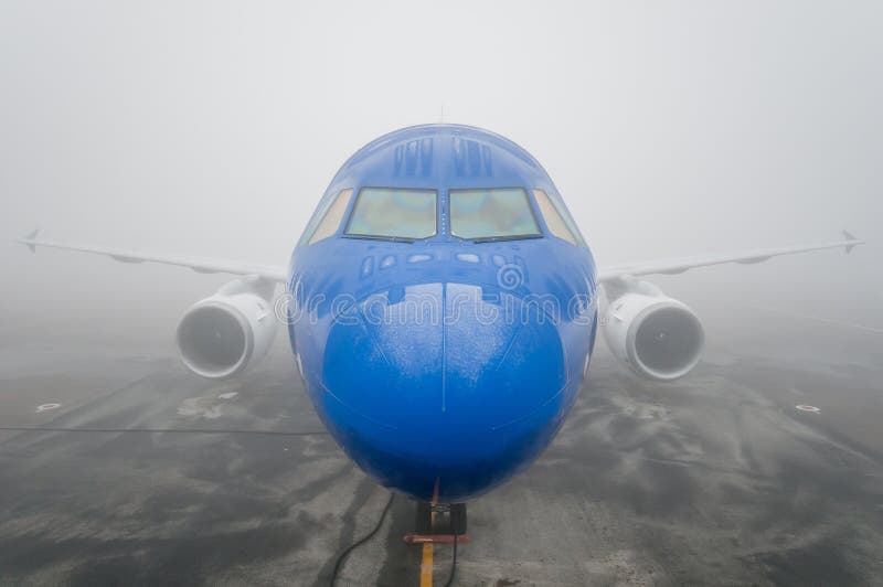 Plane in the Fog on the Runway of-dawn Stock Image - Image of runway ...