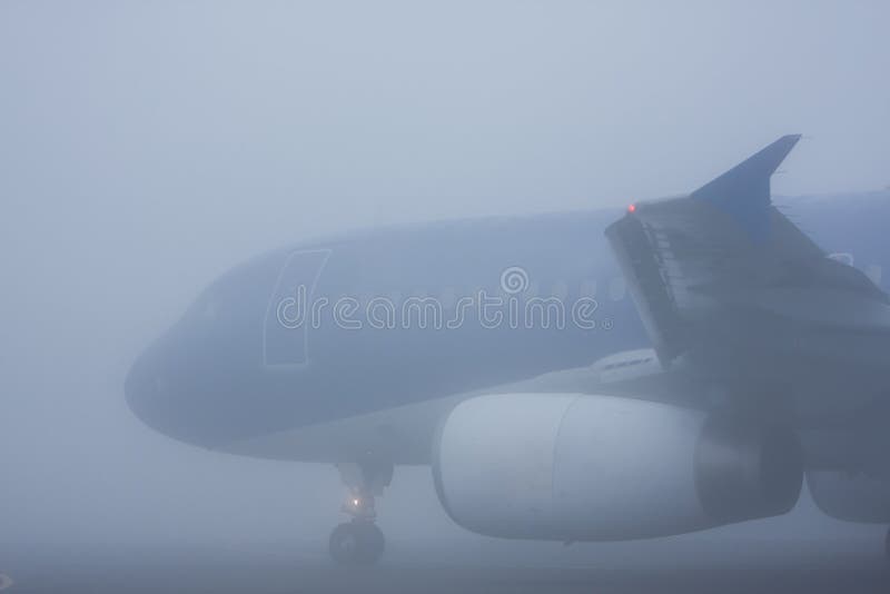 The plane in the fog stock image. Image of commercial - 88646853