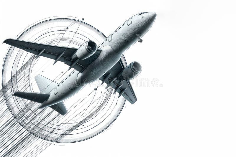 A Plane in a Graphic Style with Trajectory Lines on a Light Background ...