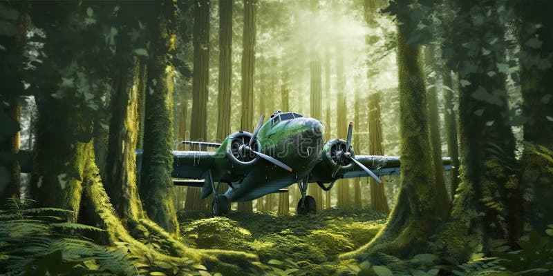 Plane in Green Forest, Concept of Aviation, Created with Generative AI ...