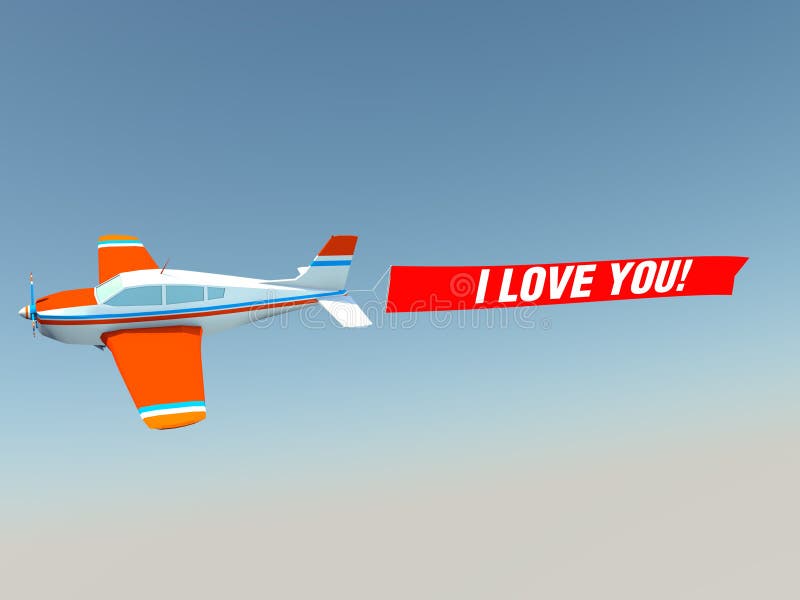 Plane with I Love You Banner Stock Illustration - Illustration of ...