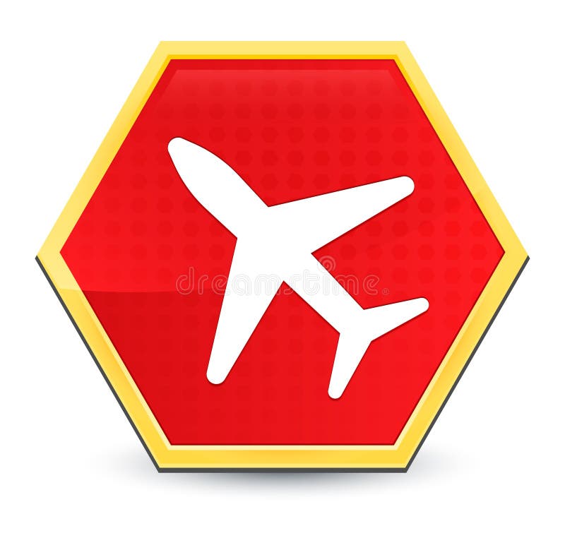 Plane Icon Abstract Red Hexagon Button Bright Yellow Frame Elegant ...