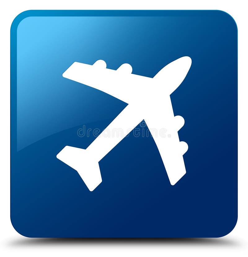 Plane Icon Blue Square Button Stock Illustration - Illustration of ...