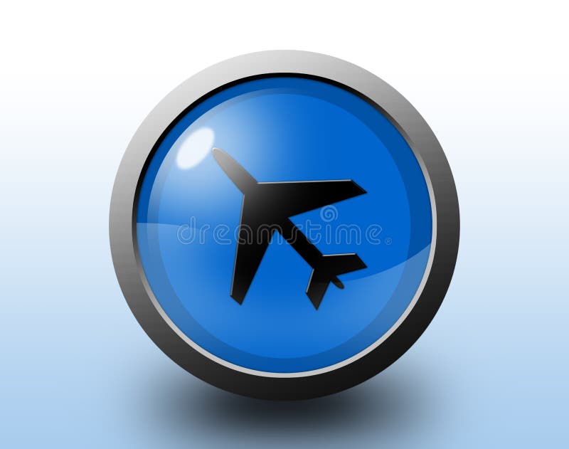 Plane Icon. Circular Glossy Button. Stock Illustration - Illustration ...