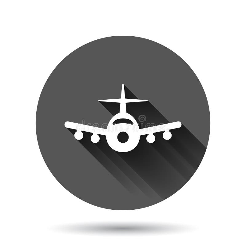 Plane Icon in Flat Style. Airplane Vector Illustration on Black Round ...