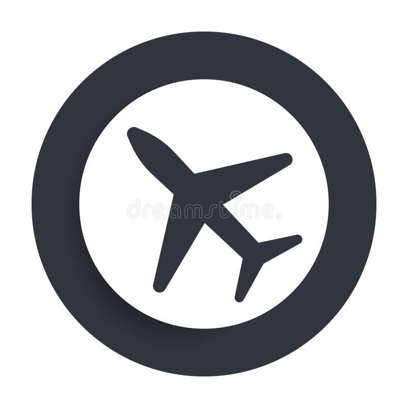 Plane Icon Flat Vector Round Button Clean Black and White Design ...