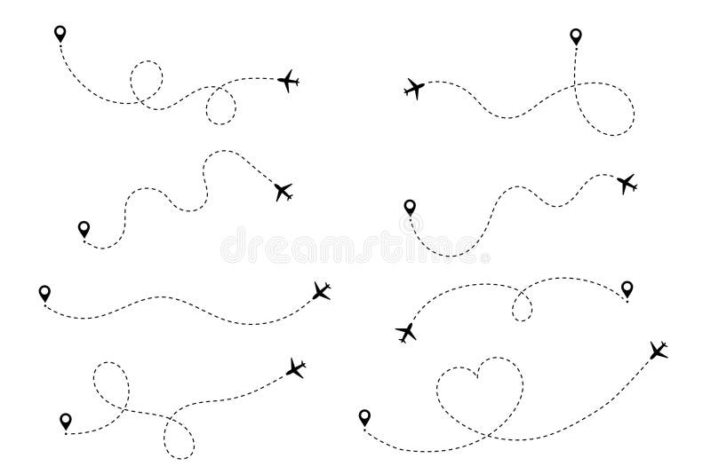 Plane Icon and Flight Vector with Path on Air Map. Route and Trip ...