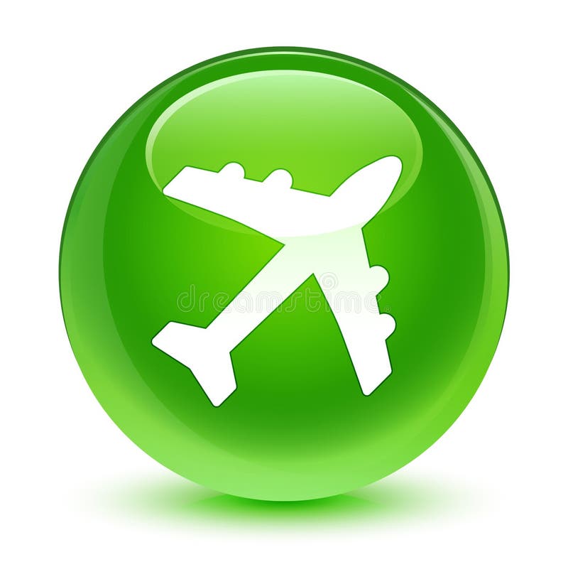 Plane Icon Glassy Green Round Button Stock Illustration - Illustration ...