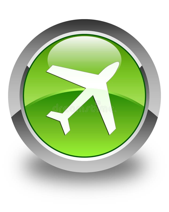 Plane Icon Glossy Green Round Button Stock Illustration - Illustration ...