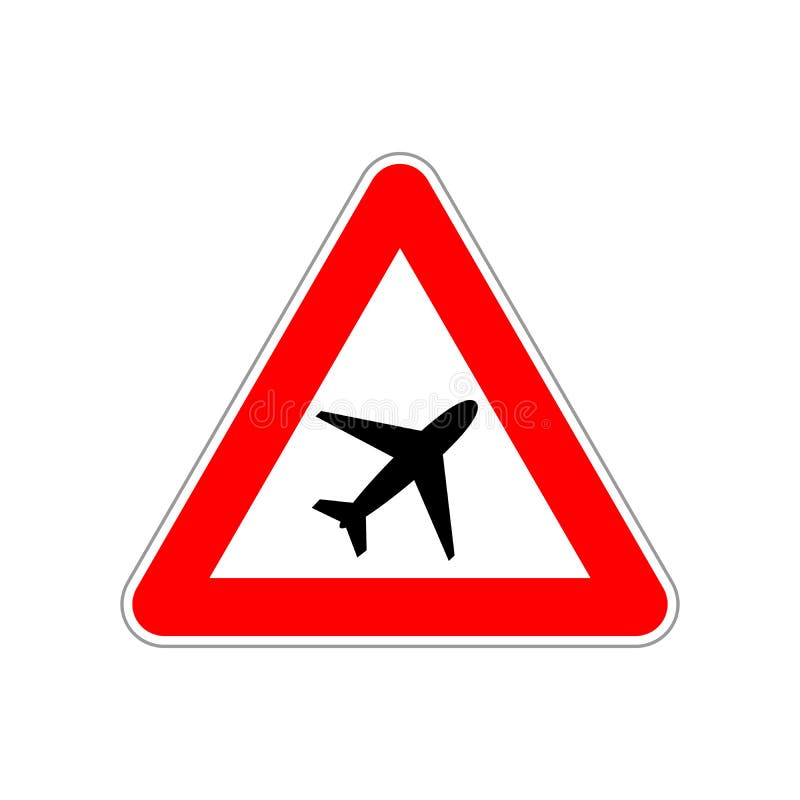 Plane Icon on the Triangle Red and White Road Sign on White Stock ...