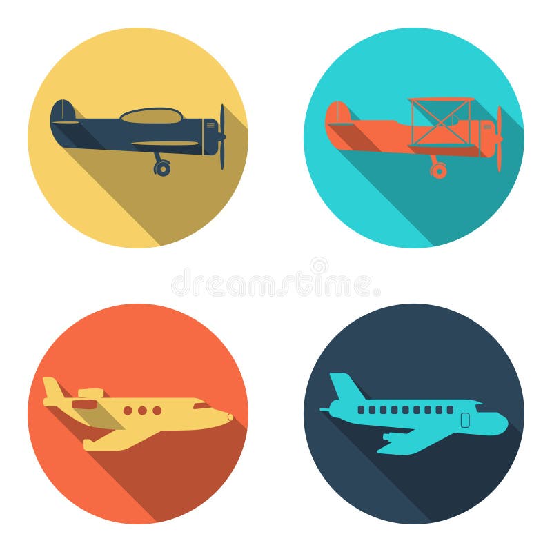 Plane Icons Set Flat Design Stock Vector - Illustration of shadow ...