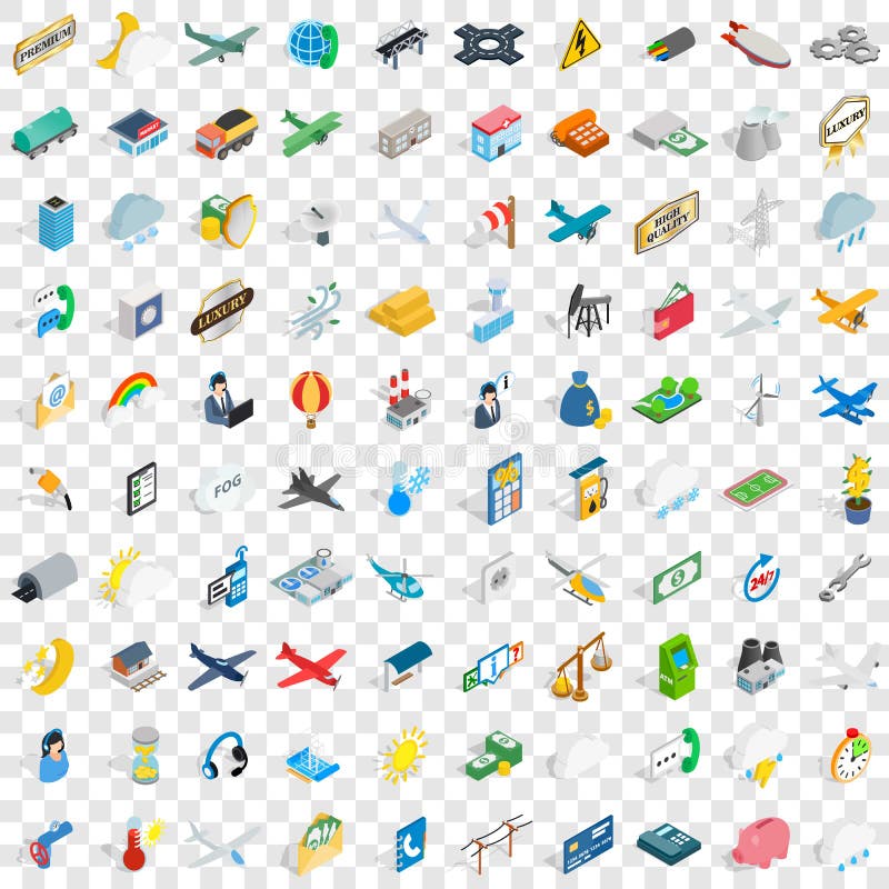 100 Plane Icons Set, Isometric 3d Style Stock Vector - Illustration of ...