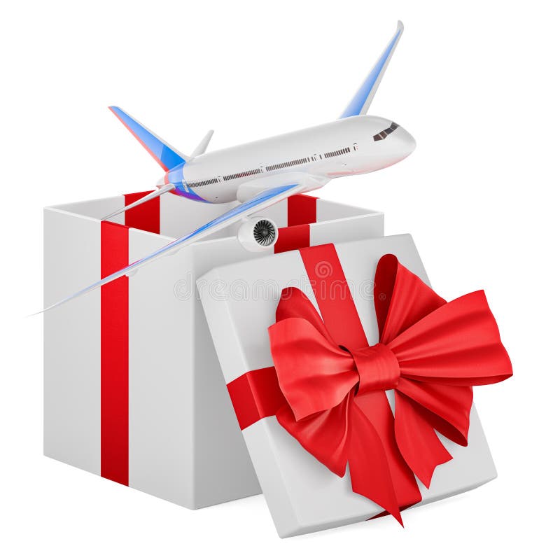 Plane Inside Gift Box, Gift Concept. 3D Rendering Stock Illustration ...