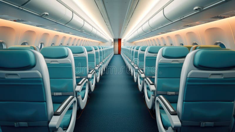 Plane Interior with Seats, Interior of Empty Ready To Fly Airliner ...