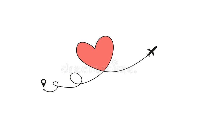 Plane and Its Track in the Shape of a Heart on White Background. Vector ...