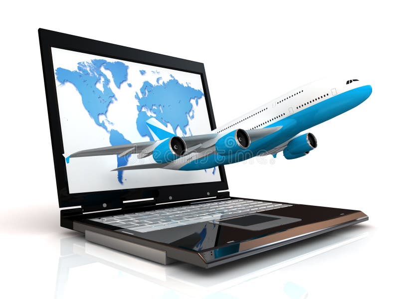 The plane and laptop stock illustration. Illustration of digital - 19784141