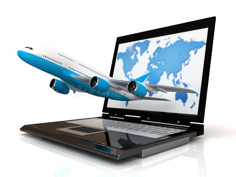 The plane and laptop stock illustration. Illustration of continent ...