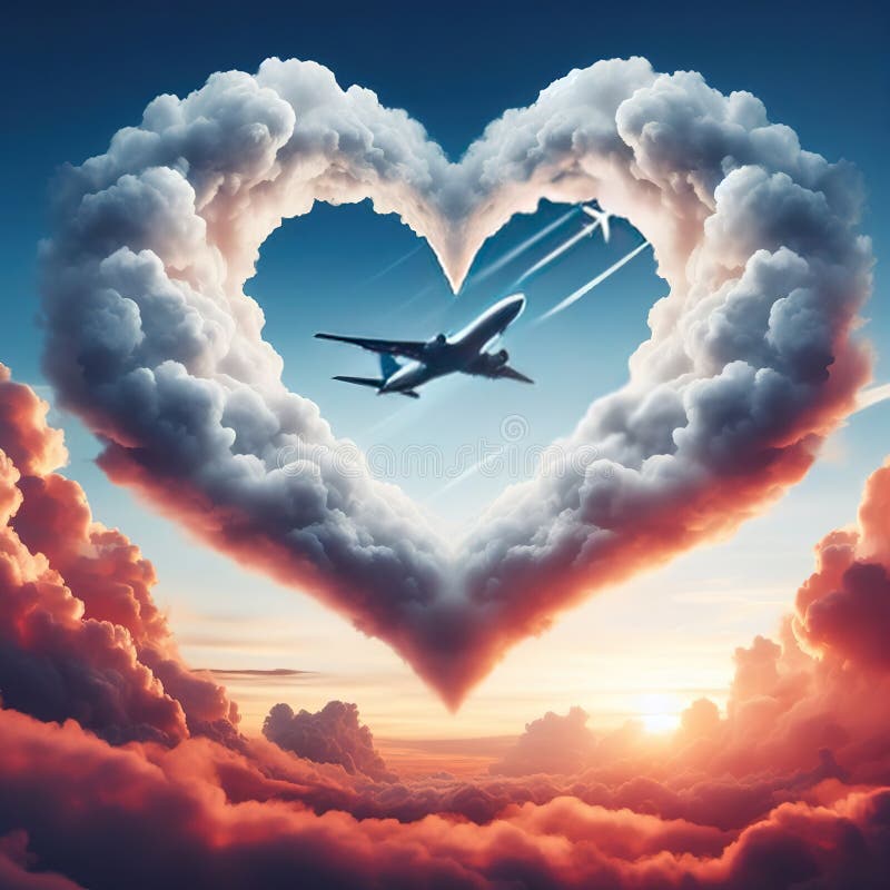 The Plane Left a Heart-shaped Trail in the Sky. Generative AI Stock ...