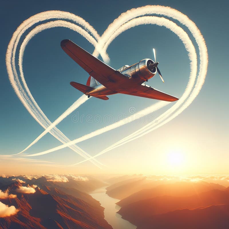 The Plane Left a Heart-shaped Trail in the Sky. Generative AI Stock ...