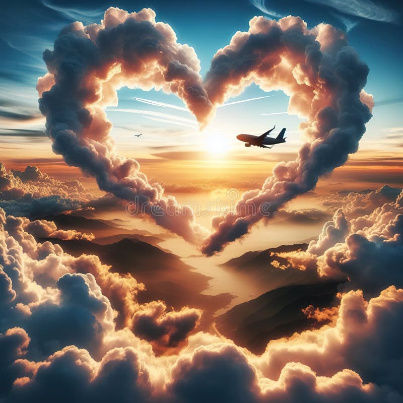The Plane Left a Heart-shaped Trail in the Sky. Generative AI Stock ...