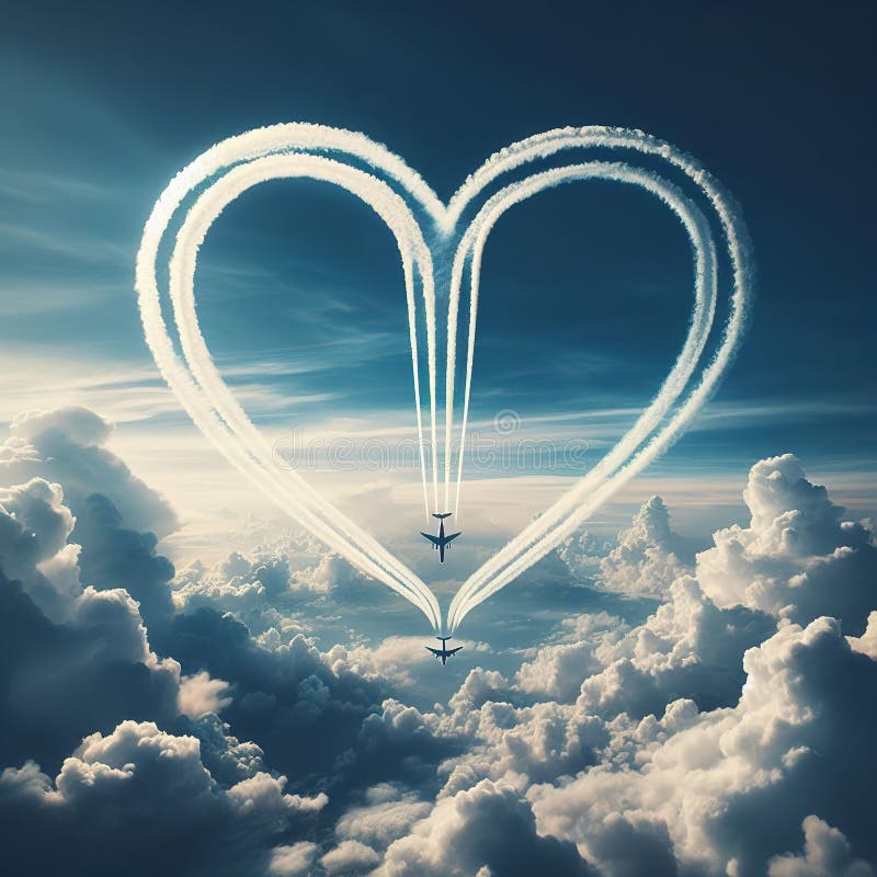 The Plane Left a Heart-shaped Trail in the Sky. Generative AI Stock ...