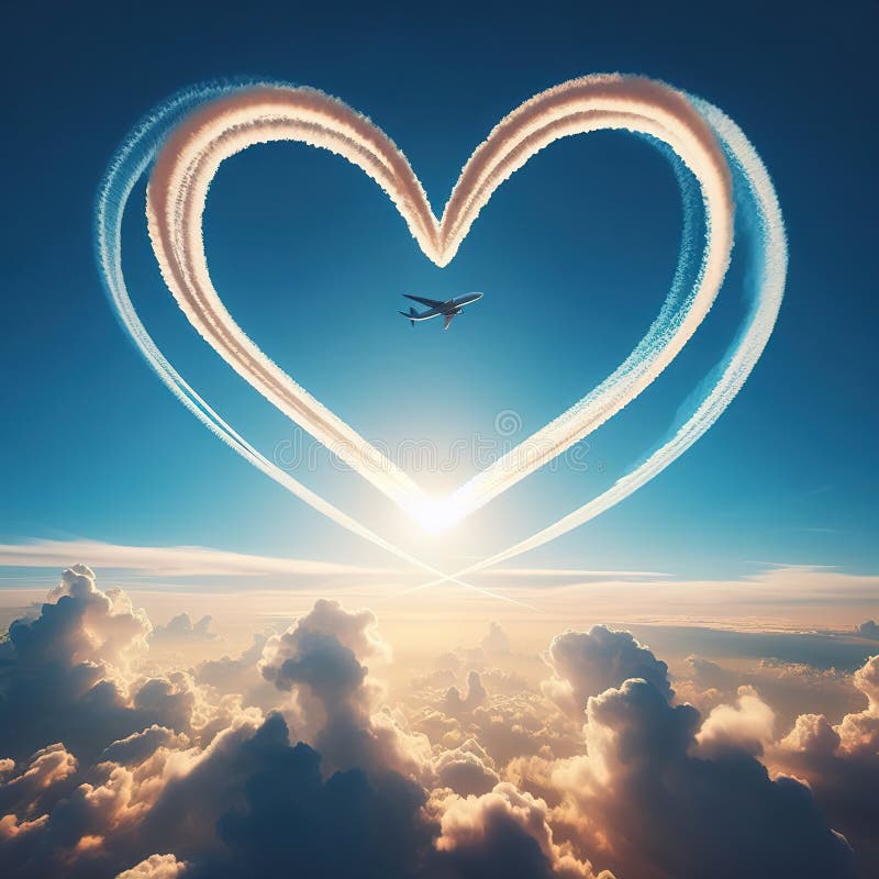 The Plane Left a Heart-shaped Trail in the Sky. Generative AI Stock ...