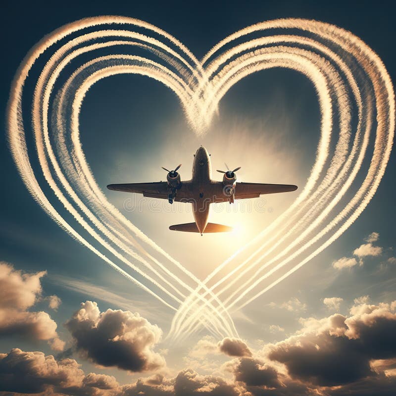 The Plane Left a Heart-shaped Trail in the Sky. Generative AI Stock ...