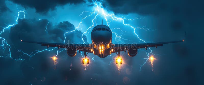 Plane and Lightning Clash in the Sky. Stock Illustration - Illustration ...