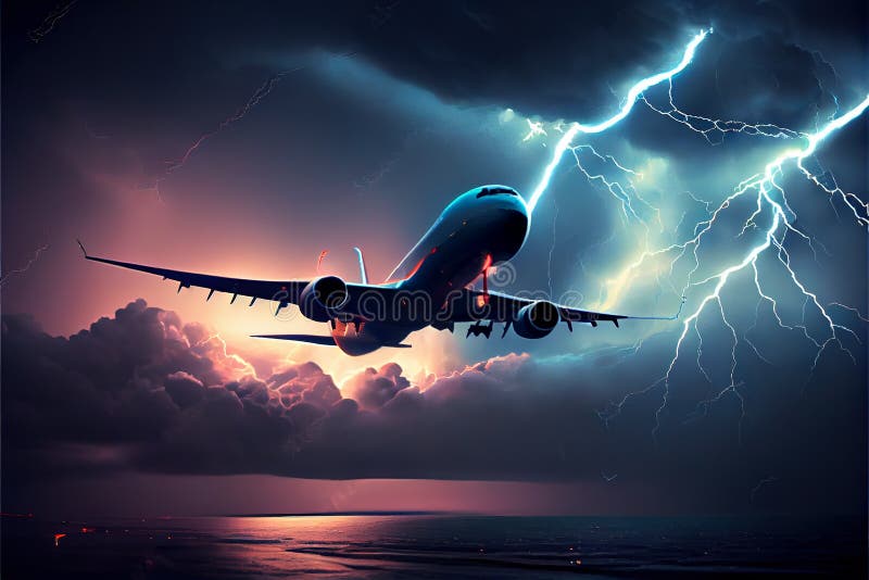 Plane with lightning stock illustration. Illustration of grey - 267889361