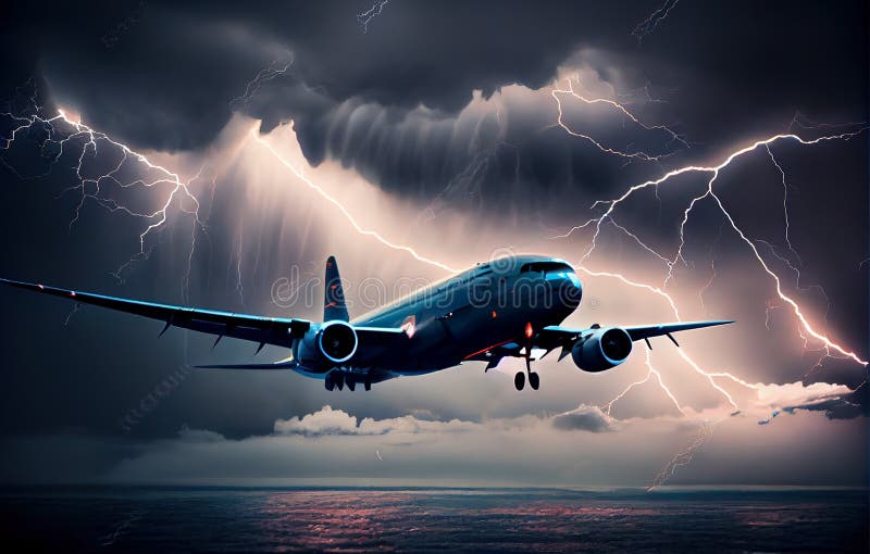 Plane with lightning stock illustration. Illustration of stormy - 267889384