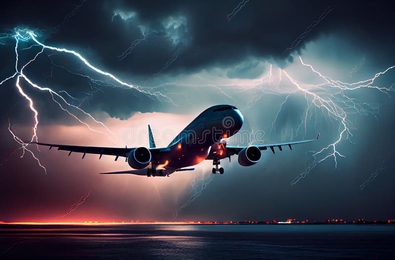 Plane with lightning stock photo. Image of dark, commercial - 269355634