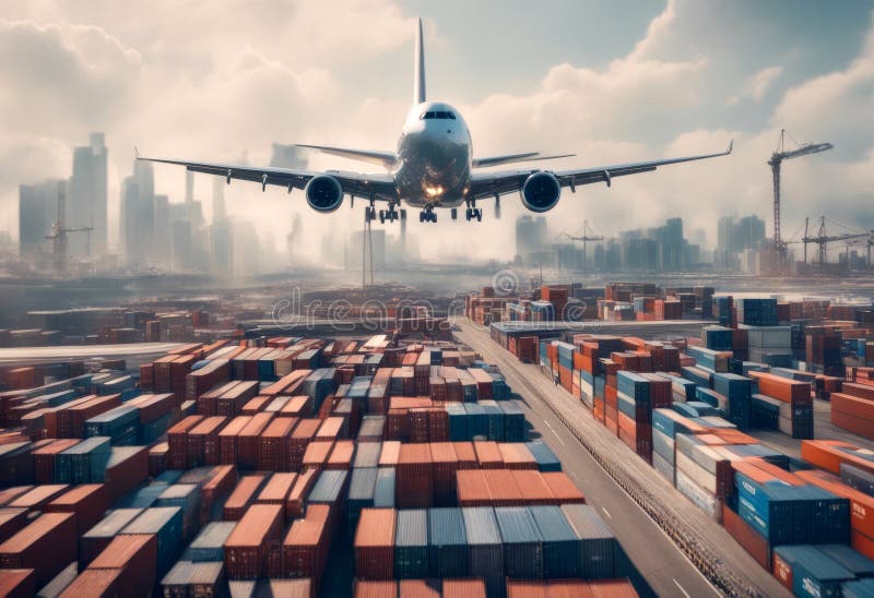 Plane Logistics City Big Concept Port Flying Transportation Container ...