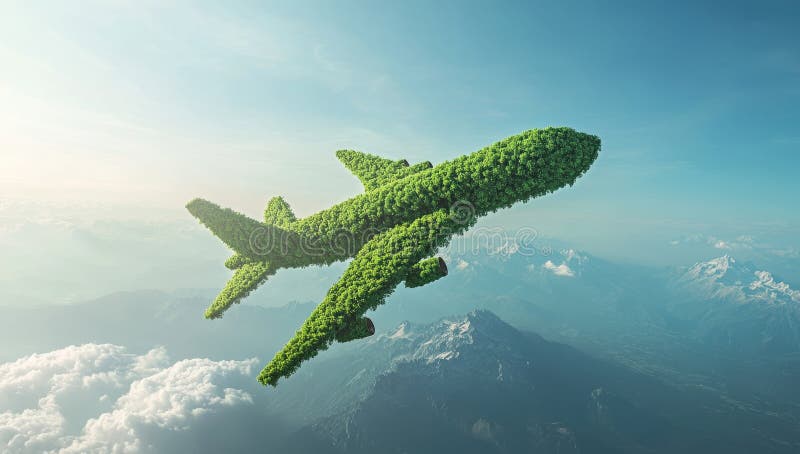 A Plane Made of Green Trees Flying in the Sky, Symbolizing Eco-friendly ...