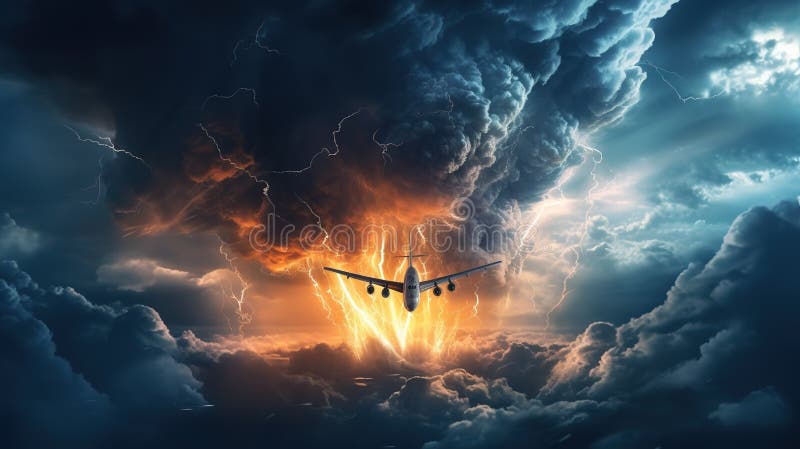A Plane Flying through a Scary Cloud at the Darkest Hour Stock ...