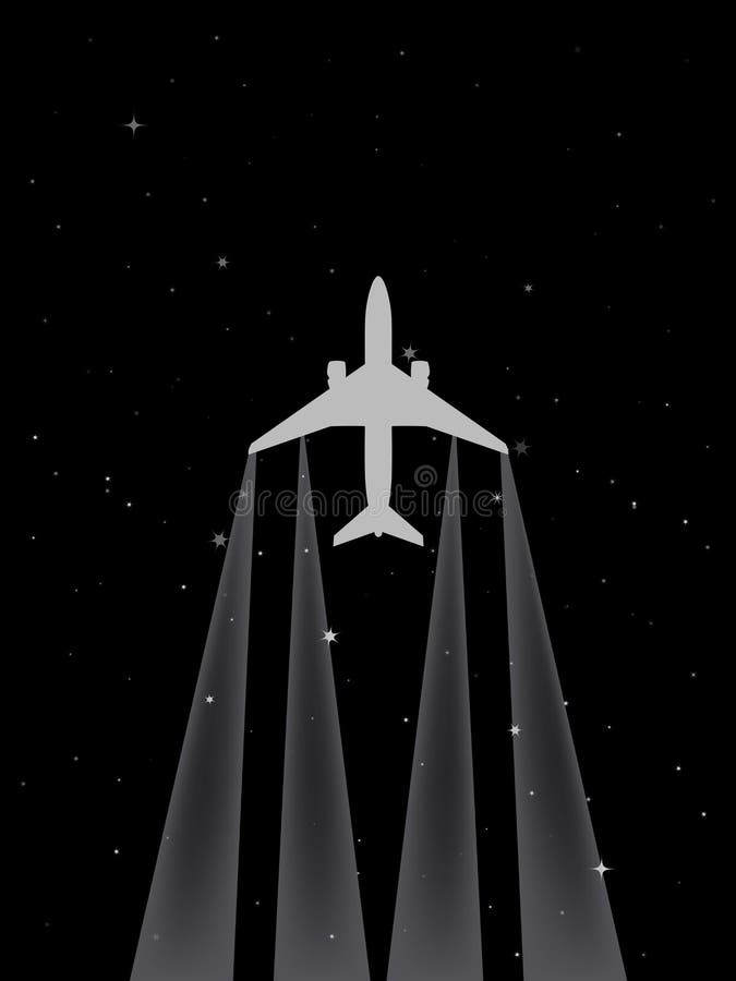 Plane in the night sky stock vector. Illustration of moon - 169211806
