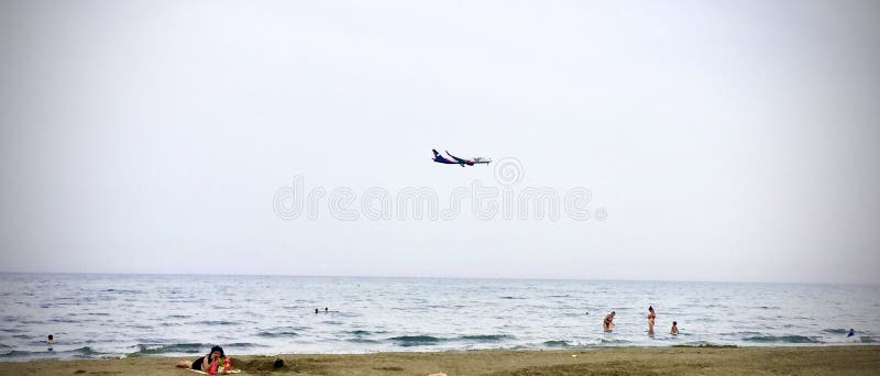 Plane over beach editorial photo. Image of outdoor, larnaca - 177442371